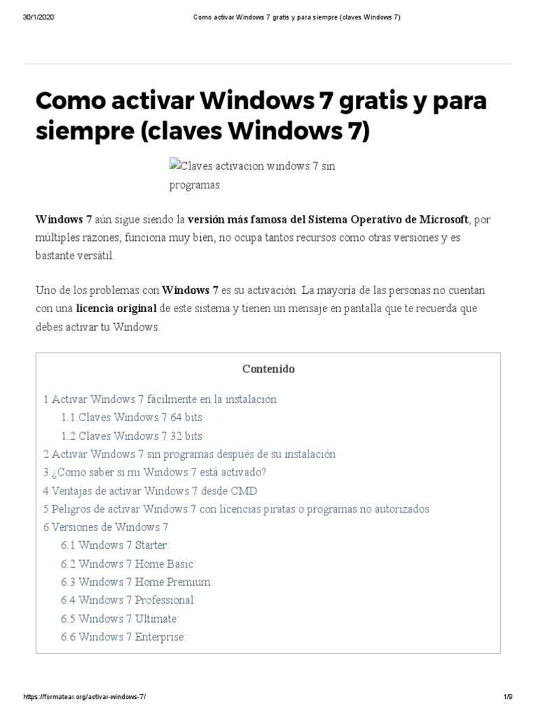 Como Activar Windows 7 Gratis y para Siempre (Claves Windows 7) PDF | PDF | Windows 7 ...