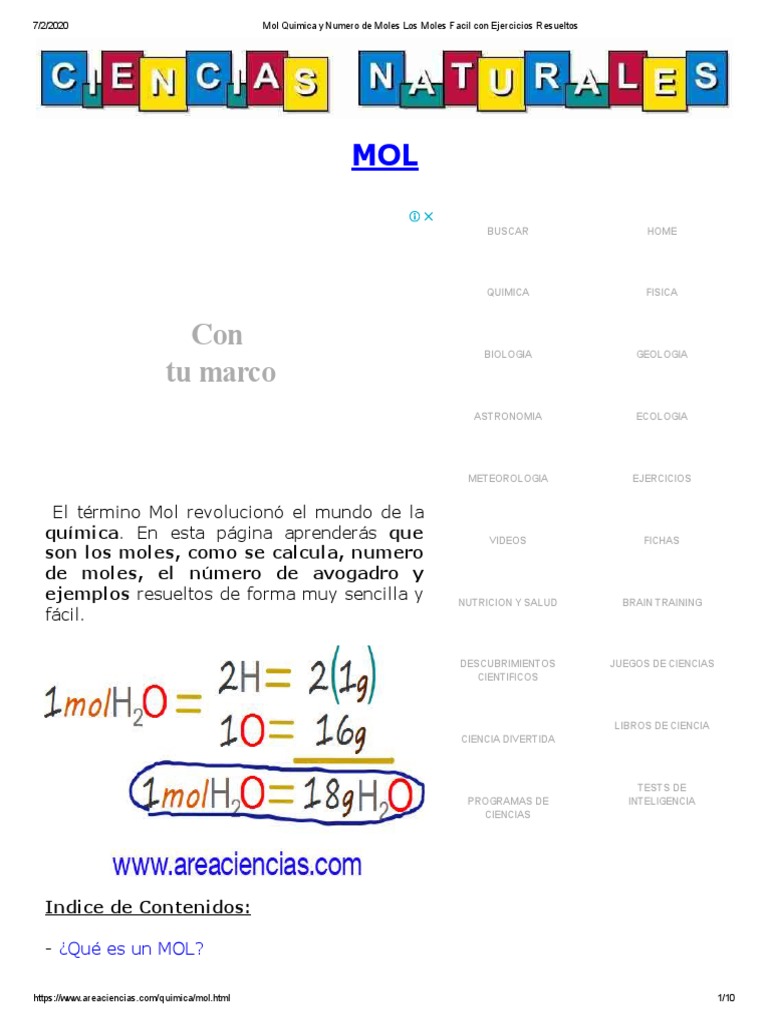 Mol Quimica y Numero de Moles Los Moles Facil Con Ejercicios Resueltos ...