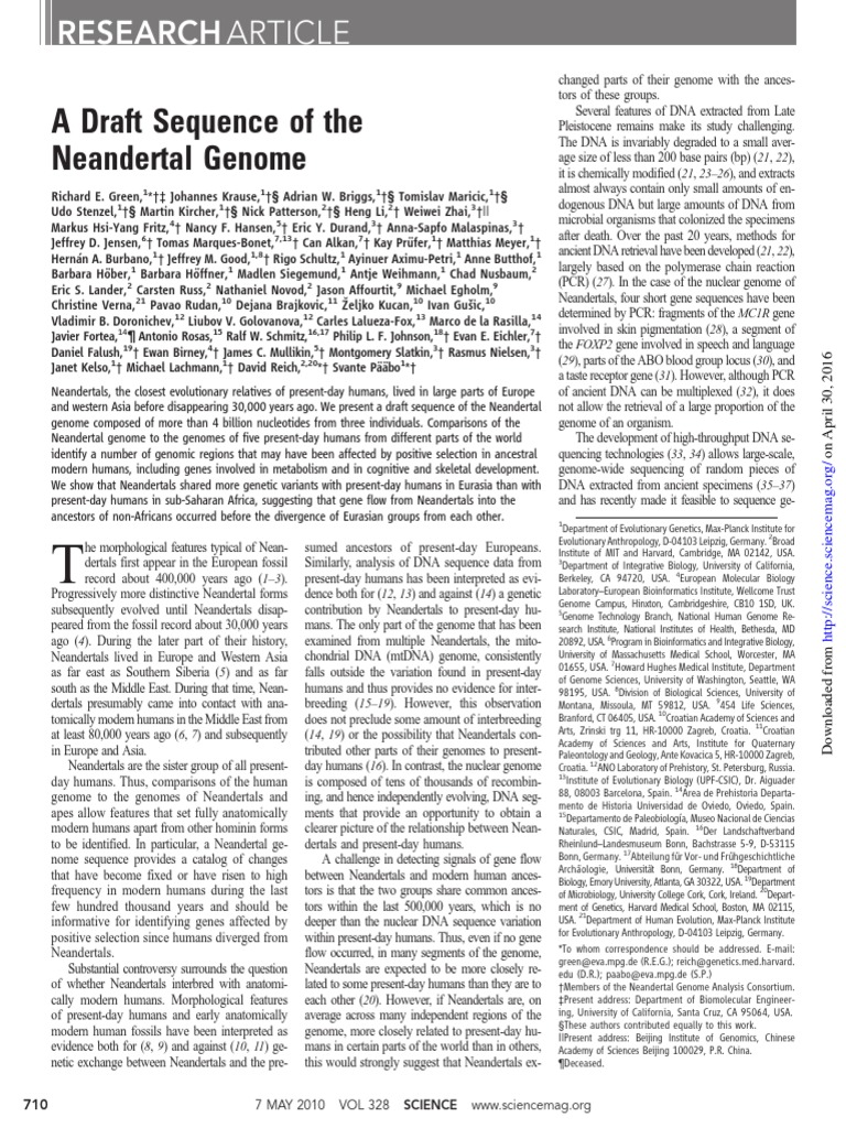 Neandertal Genome | PDF | Dna Sequencing | Neanderthal