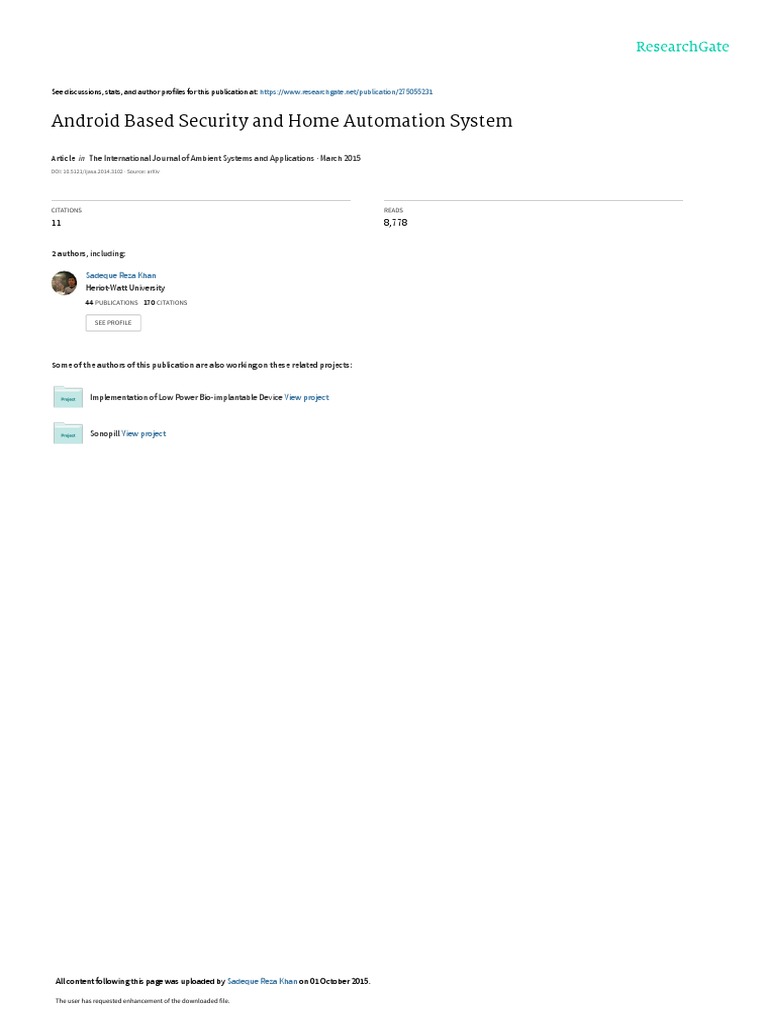 Android Based Security and Home Automation System | PDF | Bluetooth | Android (Operating System)