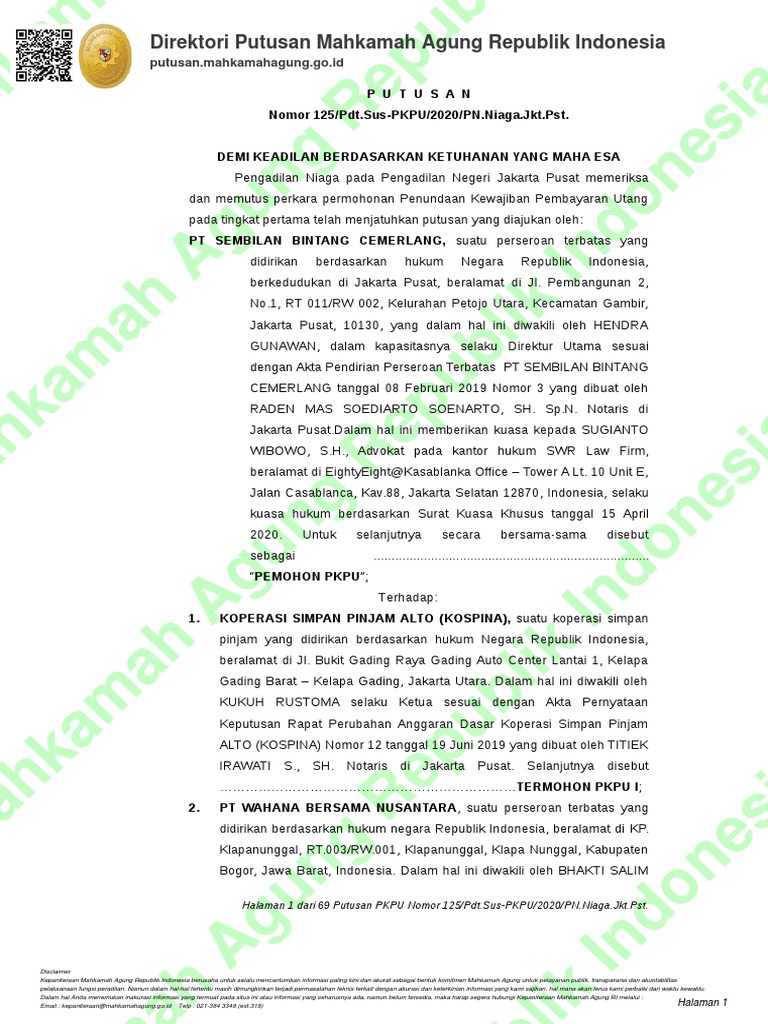 Putusan 125 PDT - Sus-Pkpu 2020 PN Niaga JKT - PST 20201019 | PDF