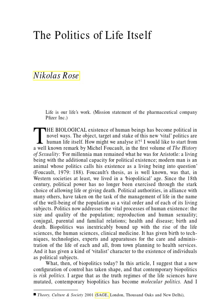 The Politics of Life Itself: Nikolas Rose | PDF | Eugenics | Risk