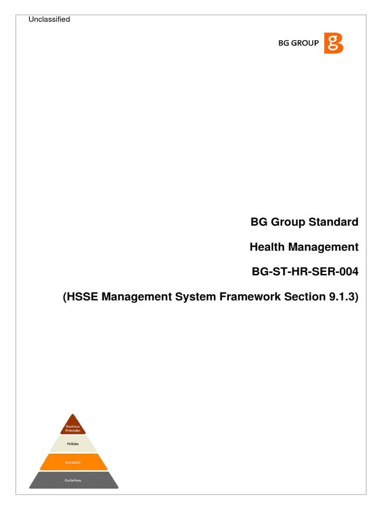 BG Group Standard Health Management BG-ST-HR-SER-004 (HSSE Management ...