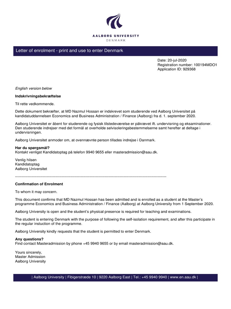 Letter of Enrolment | PDF