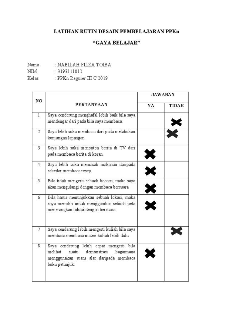 TUGAS RUTIN DESAIN PEMBELAJARAN PPKN NABILAH FILZA TOIBA | PDF