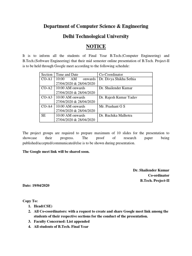 B.Tech Project-II Presentation Schedule | PDF