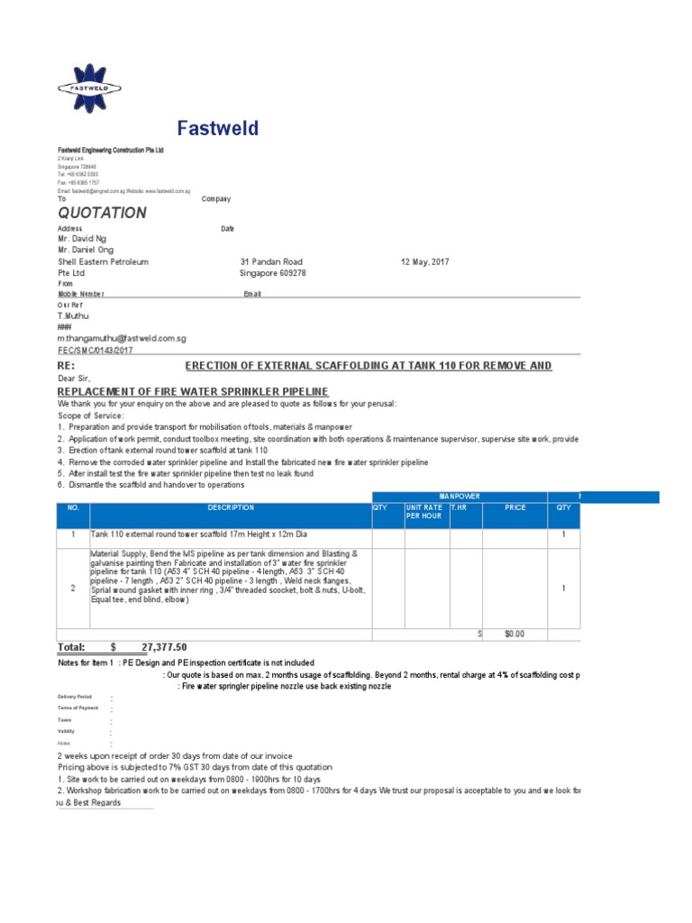 Fastweld: Quotation | PDF | Pipeline Transport | Business