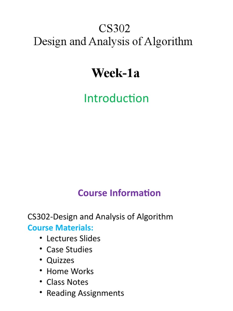 CS302 Design and Analysis of Algorithm: Week-1a | PDF | Time Complexity | Algorithms