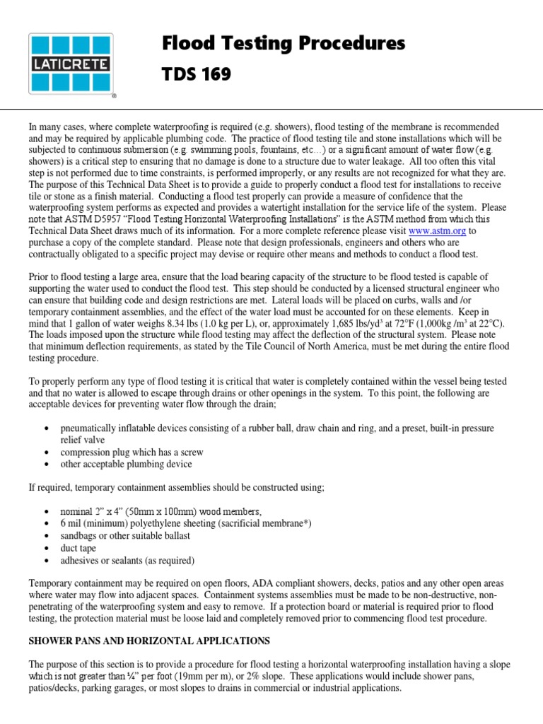 Flood Testing Procedures: Shower Pans and Horizontal Applications | PDF ...