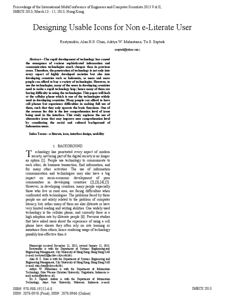 Designing Usable Icons For Non E-Literate User | PDF | Usability | Icon (Computing)