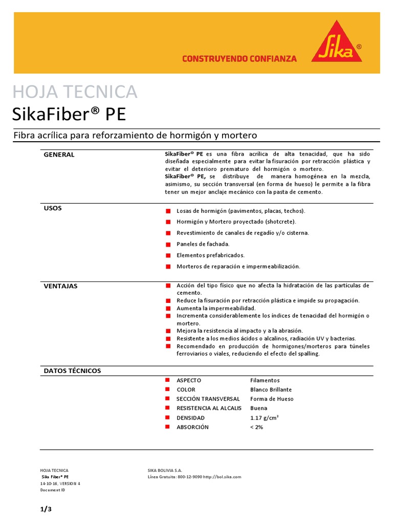 Sika Fiber® PE Rev.4 14-10-16 | PDF | Hormigón | Materiales