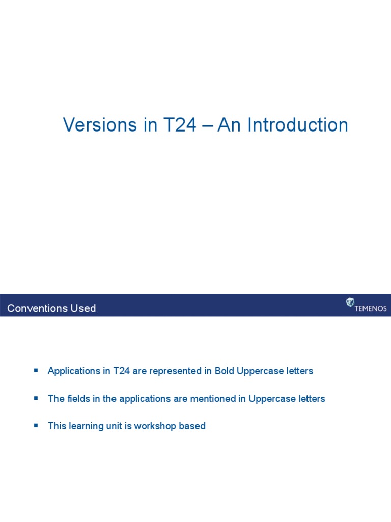 Versions in T24 - An Introduction | PDF | Computing | Software