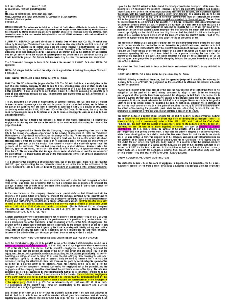 Del Prado v. Meralco | PDF | Negligence | Proximate Cause