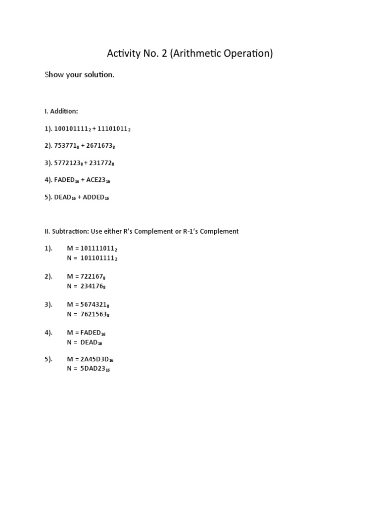 Activity 2 Arithmetic Operation | PDF