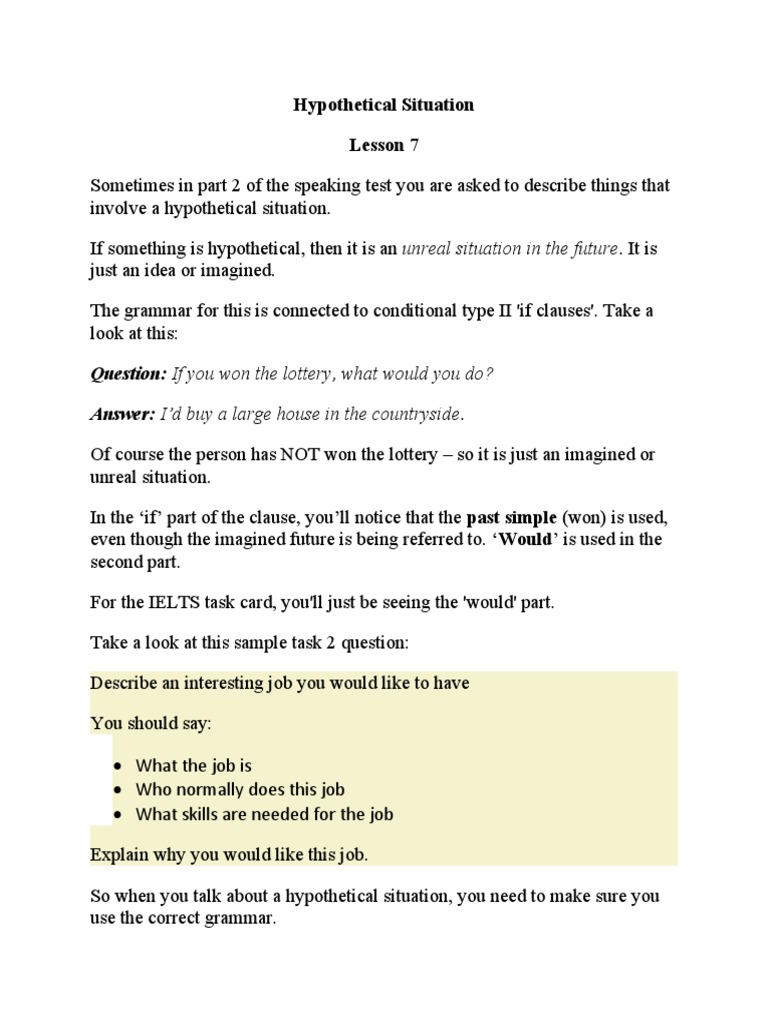 Hypothetical Situation Lesson 7 | PDF | Cognition
