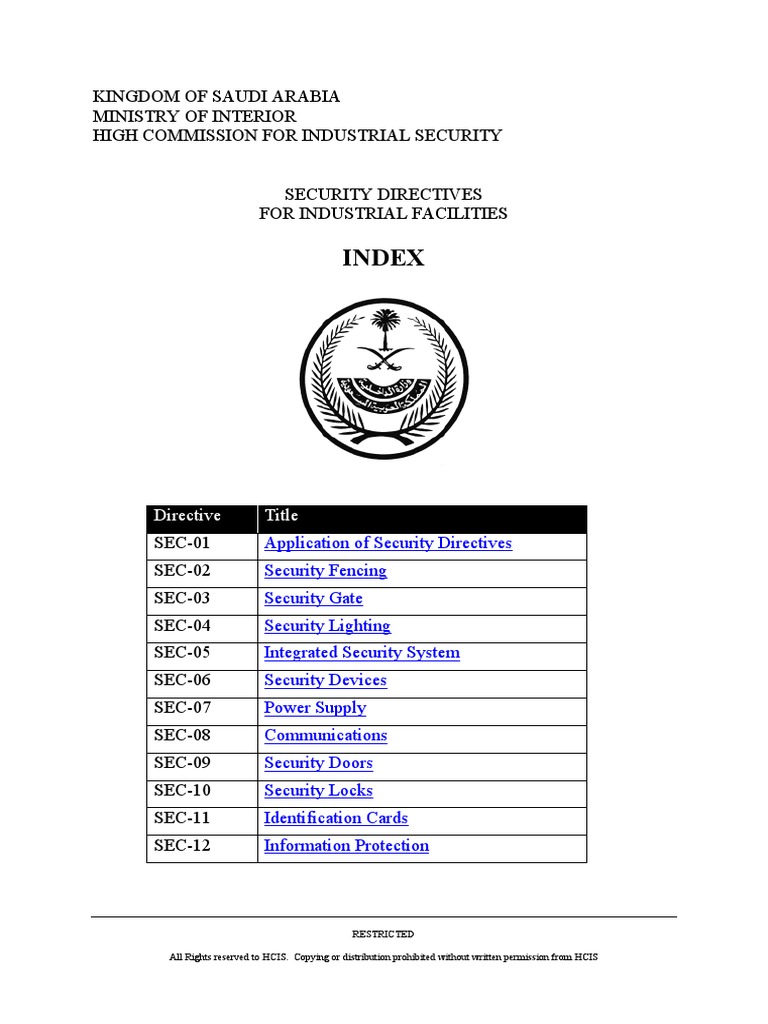 Index HCIS Security Directives PDF | PDF