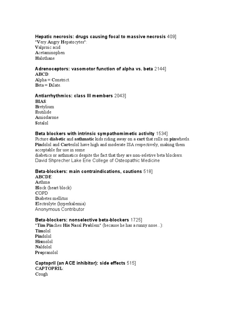 Pharmacology Mnemonics Overview | PDF | Benzodiazepine | Drugs Acting ...