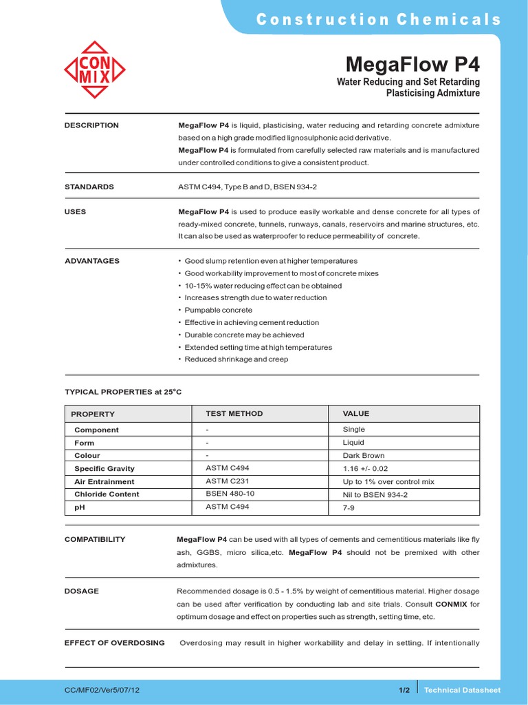 Megaflow P4: Water Reducing and Set Retarding Plasticising Admixture ...