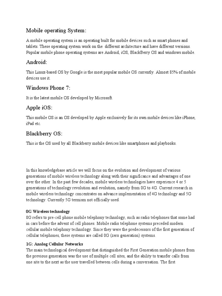 Mobile Operating System:: 0G Wireless Technology | Download Free PDF ...