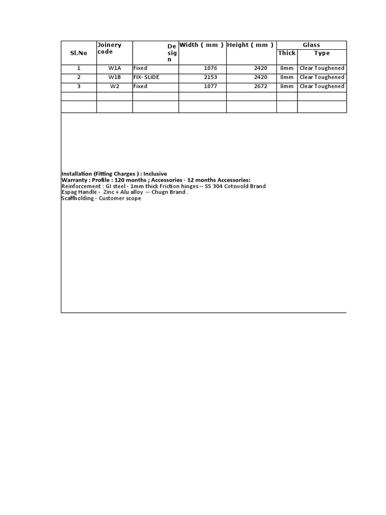 Installation (Fitting Charges) : Inclusive Warranty: Profile: 120 ...