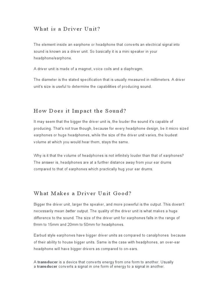 What Does A Driver Unit Mean | PDF