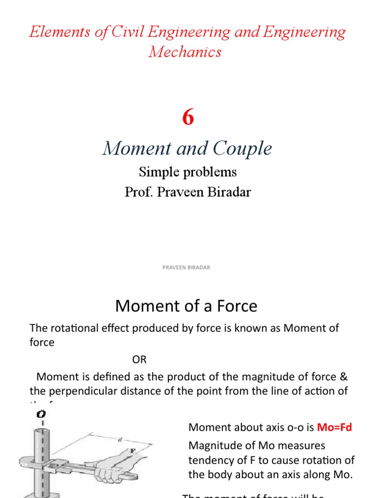 Moment and Couple: Elements of Civil Engineering and Engineering Mechanics | PDF | Rotation ...