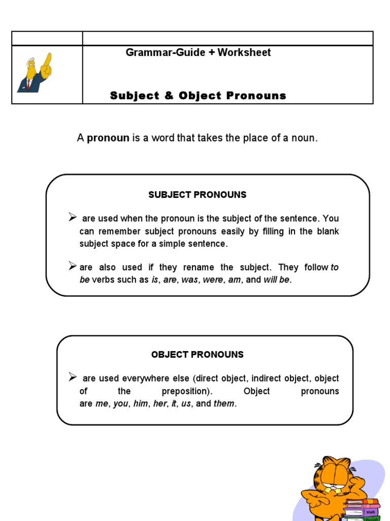 Subject & Object Pronouns: Grammar-Guide + Worksheet | PDF