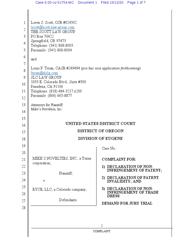 Patent and Trade Dress Dispute Case | PDF | Declaratory Judgment | Service Of Process
