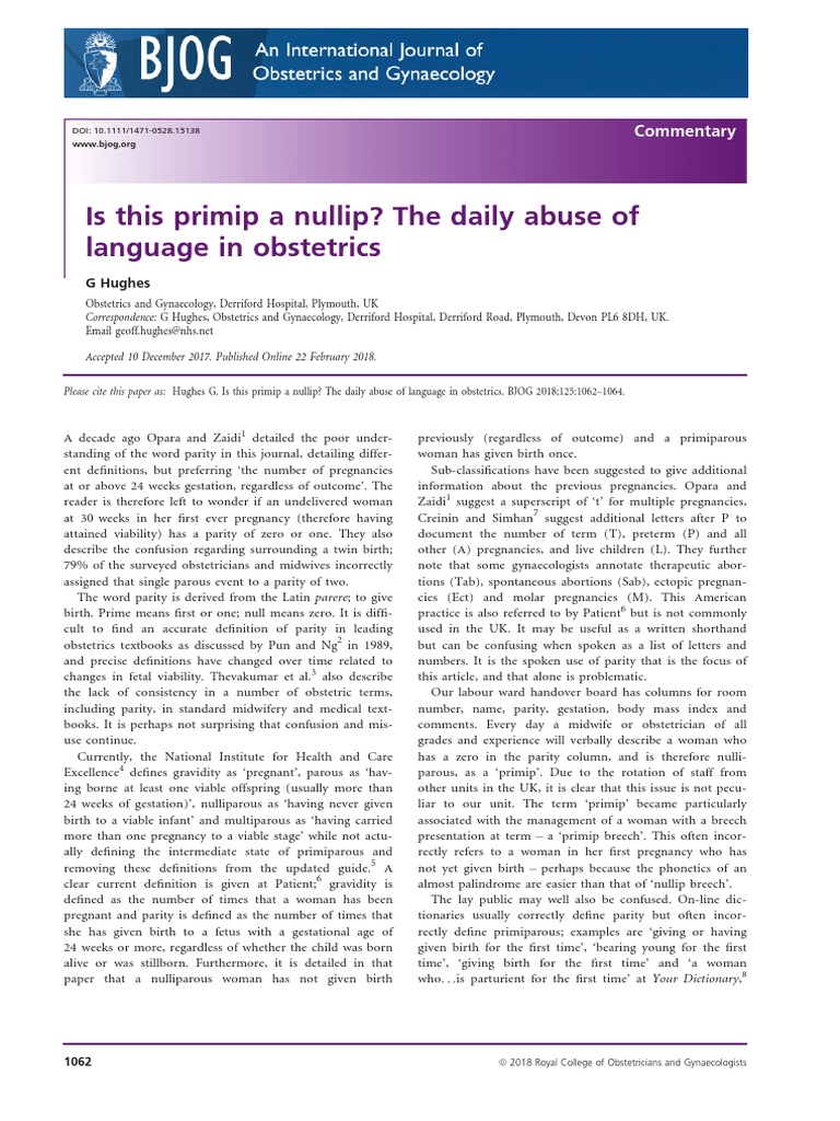 Is This Primip A Nullip? The Daily Abuse of Language in Obstetrics ...