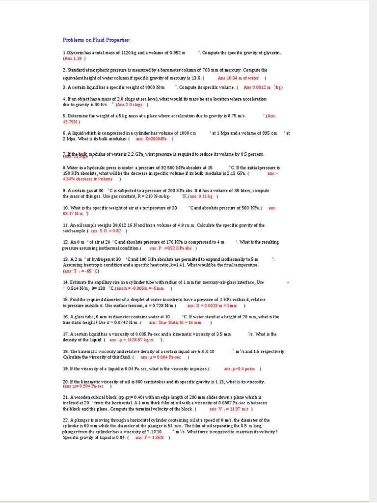 Vdocuments - MX - Problems On Fluid Properties PDF | PDF | Pressure | Pascal (Unit)