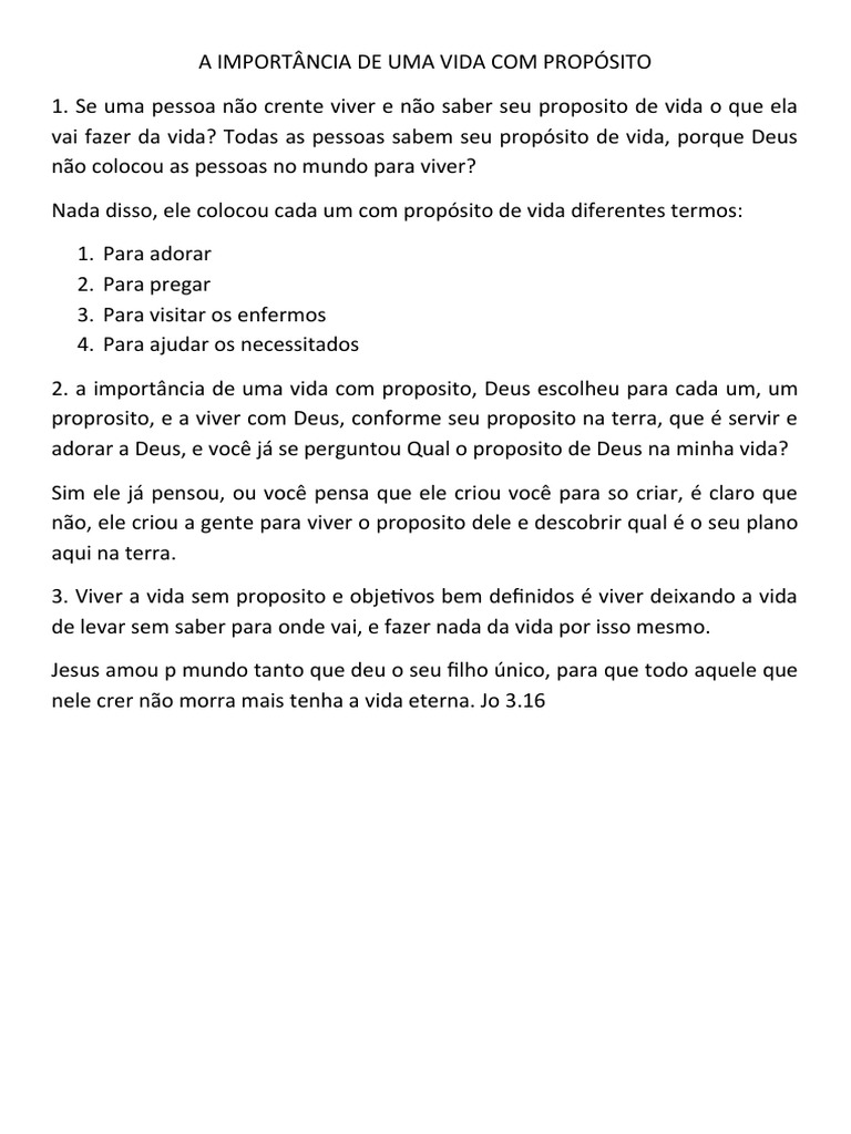 A Importância De Uma Vida Com Propósito Pdf