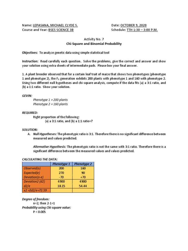 Activity No.7 - Chi Square and Binomial Probability-LEPASANA | PDF ...