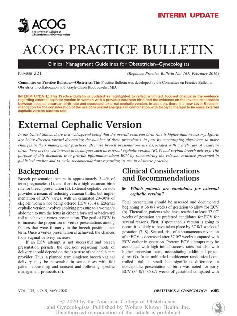 ACOG - External Cephalic Version PDF | PDF | Caesarean Section | Childbirth