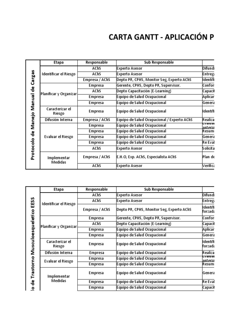 Carta Gant Protocolos | PDF | Seguridad y salud ocupacional | Evaluación