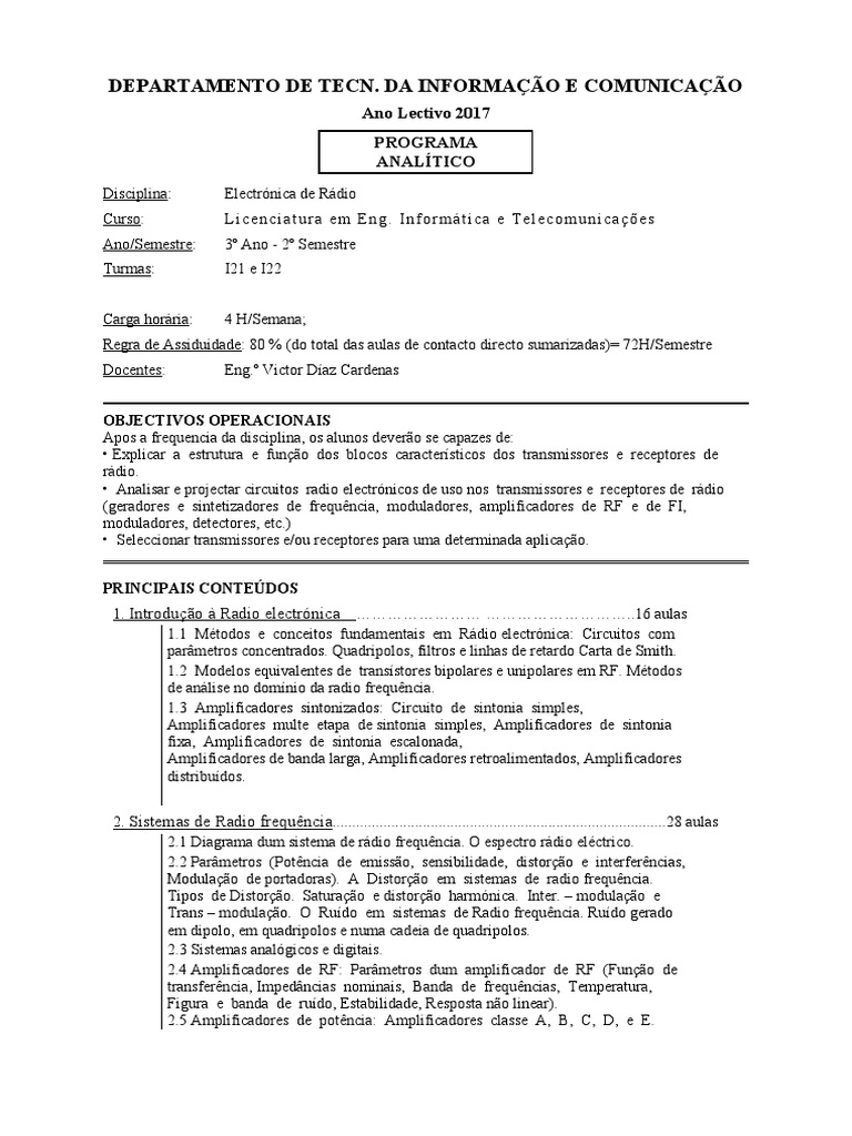 Programa Temático de Electrónica de Rádio | PDF | Amplificador | Barulho