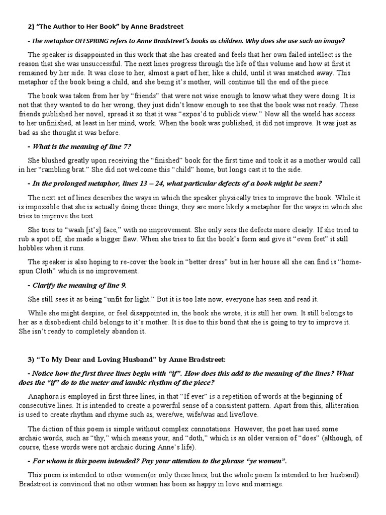 2) "The Author To Her Book" by Anne Bradstreet | PDF | Poetry