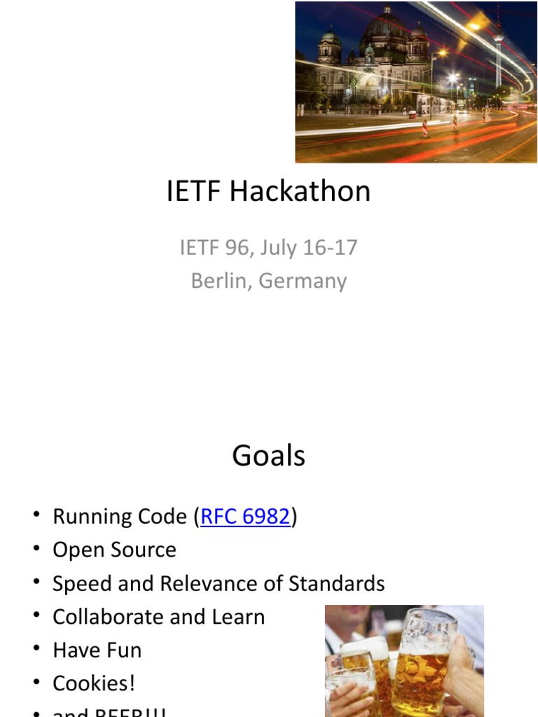 IETF Hackathon: IETF 96, July 16-17 Berlin, Germany | PDF | Computer Network | Cyberspace
