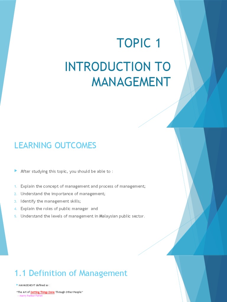 Topic 1 Introduction To Management | PDF | Leadership | Goal