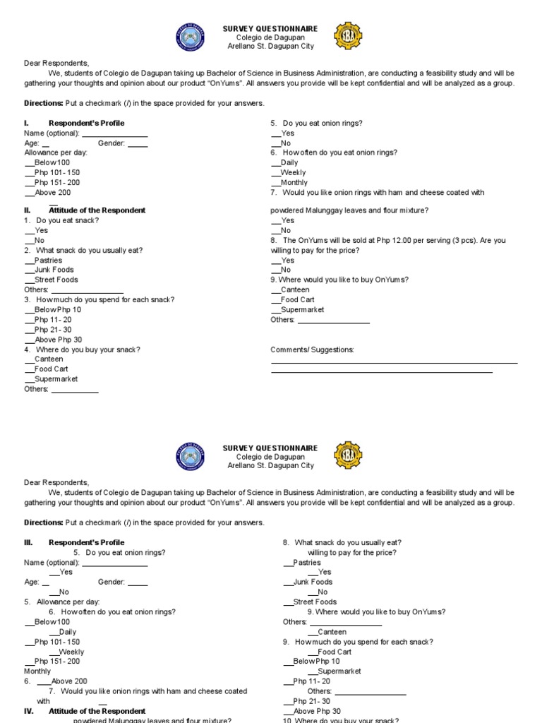 Survey Questionnaire | PDF | Food Industry | Food And Drink