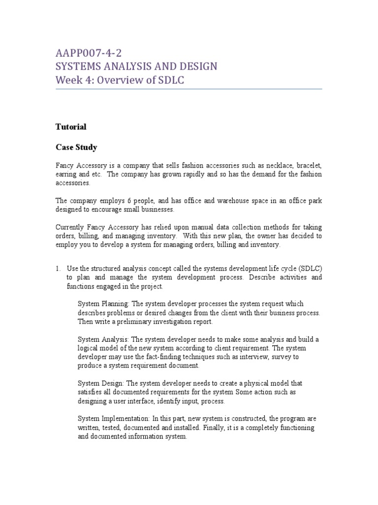 AAPP007-4-2 Systems Analysis and Design Week 4: Overview of SDLC | PDF | System | Software ...