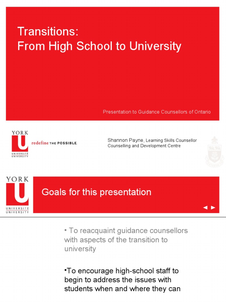 Transitions: From High School To University: Presentation To Guidance ...