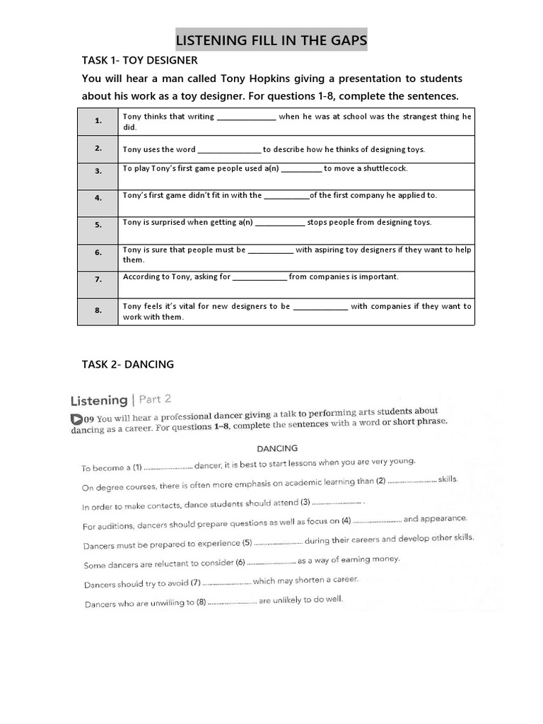 Listenings Fill in The Gaps | PDF