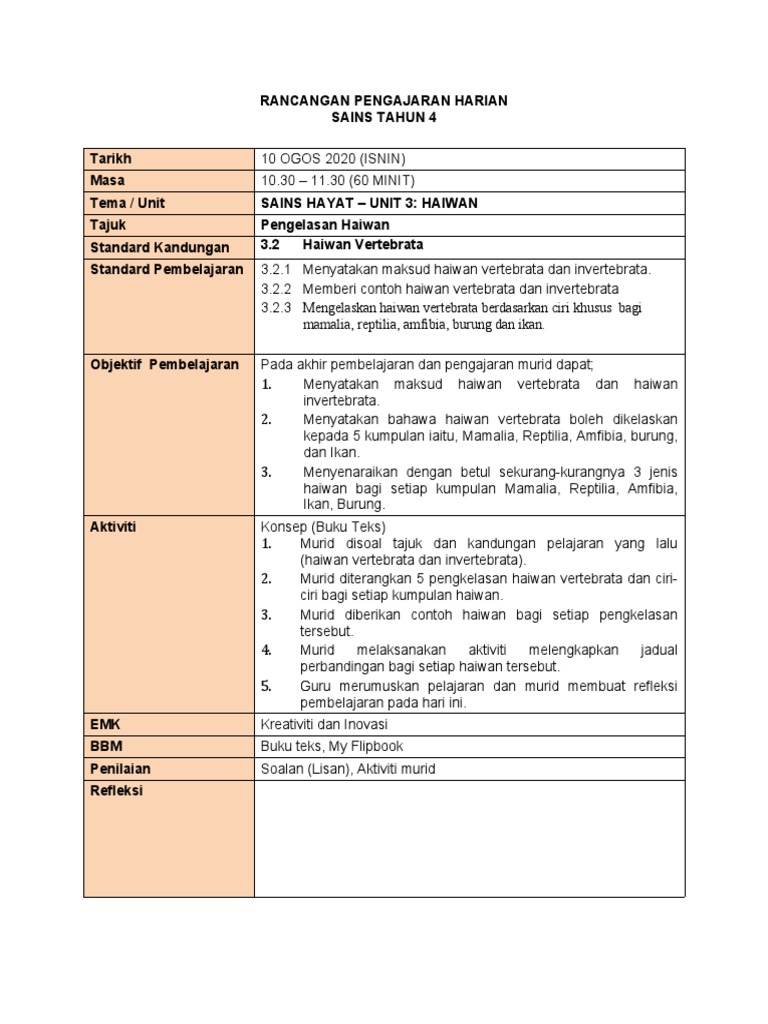RPH Sains Tahun 4 | PDF