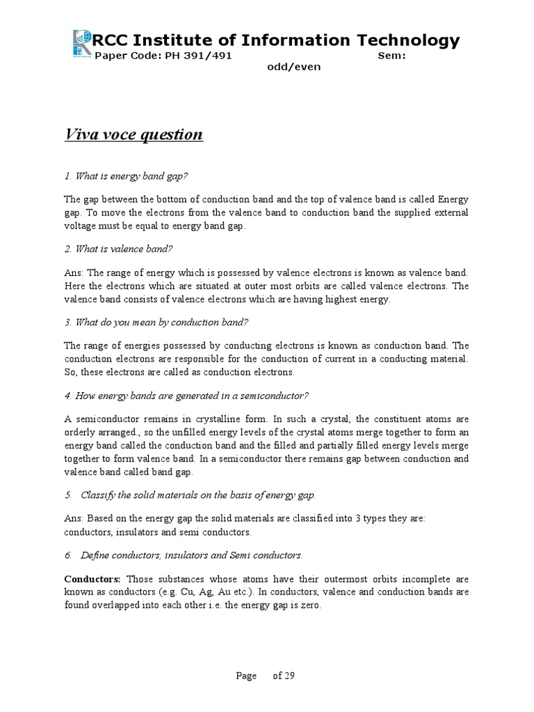 Viva Questions PDF | PDF | Semiconductors | Electrical Resistivity And ...