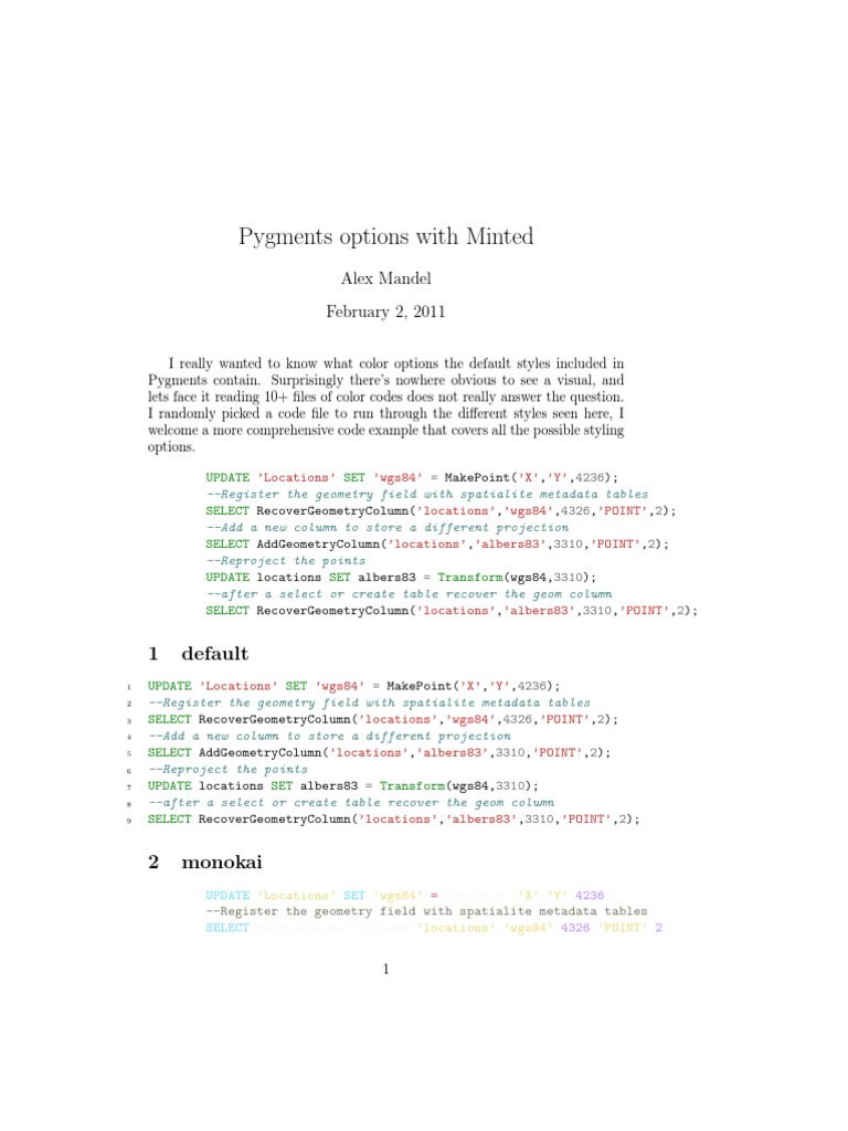 Pygments Options With Minted: 1 Default | PDF | Comma Separated Values ...