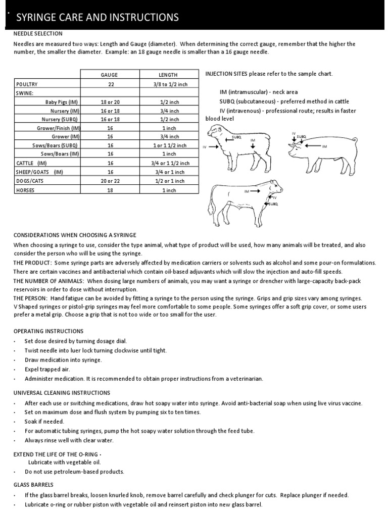 Syringe Care and Instructions: IV Subq IM IV IM Subq | PDF | Syringe ...