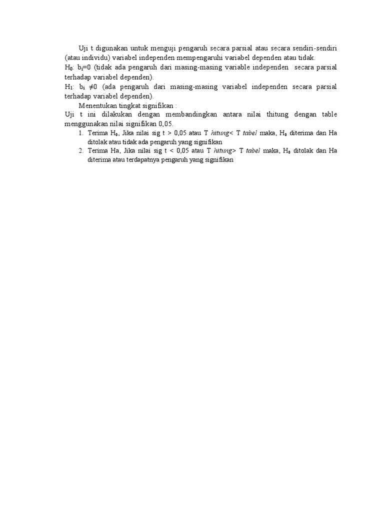 Uji T Digunakan Untuk Menguji Pengaruh Secara Parsial Atau Secara ...