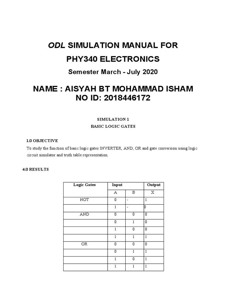 Simulation Manual PHY340 | PDF | Logic Gate | Mathematics Of Computing