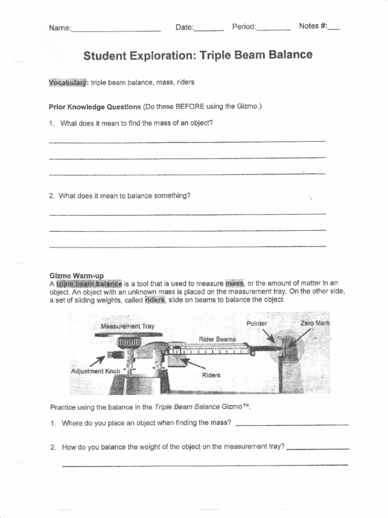 Student Exploration: Triple: Beam Balance | PDF | Weighing Scale | Mass