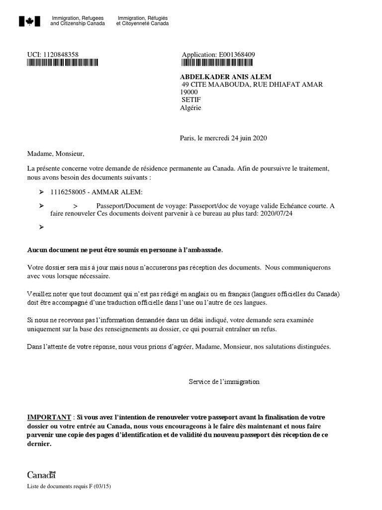 Documents requis pour résidence au Canada | PDF